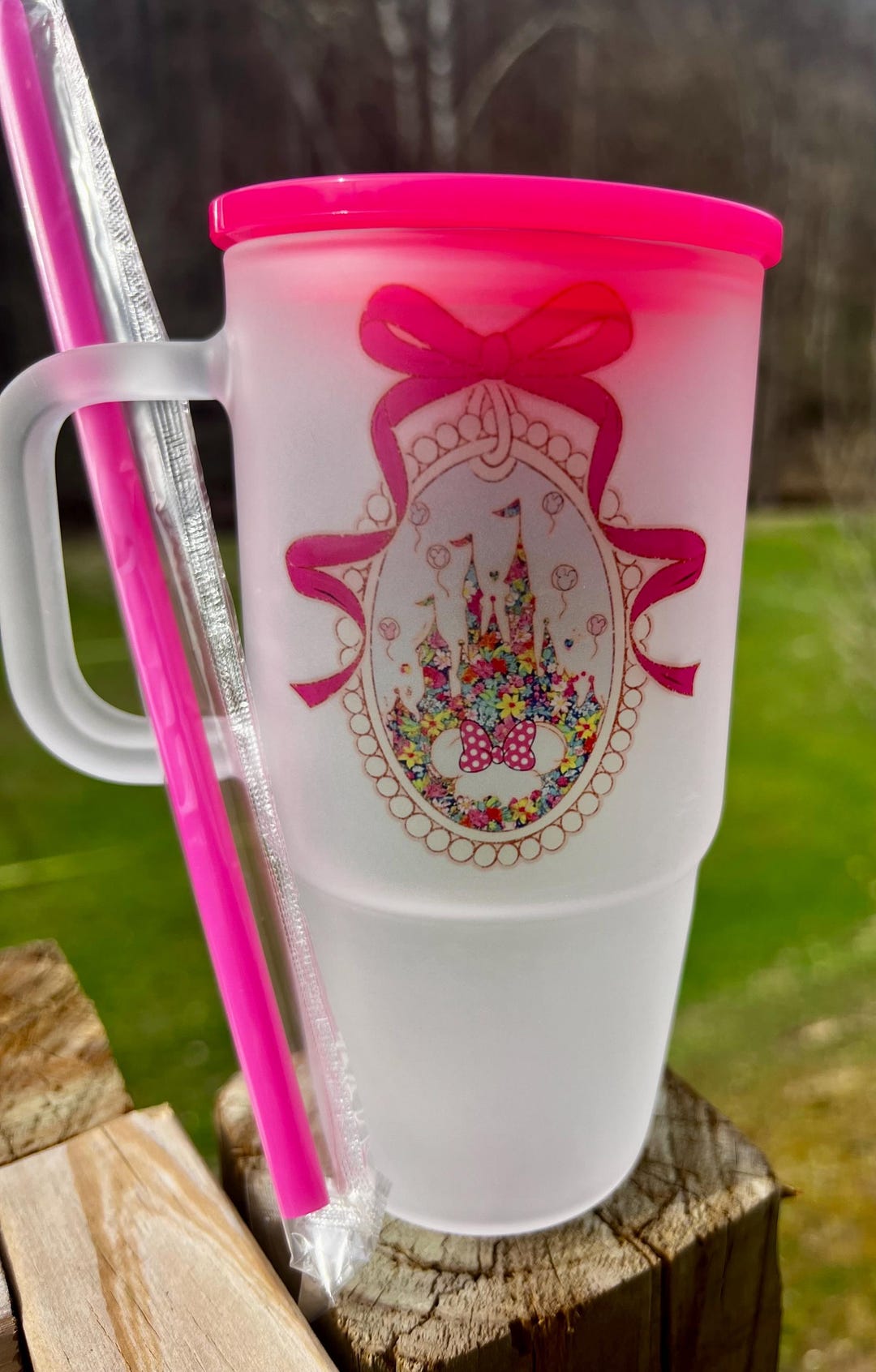 Coquette Bow Mouse Bow Pink Inspired Glass With Handle | Disney ...