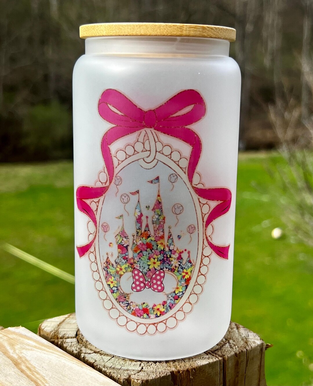 Coquette Bow Mouse Bow Pink Inspired Glass Can | Disney Inspired Glass ...