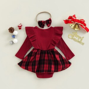 Baby Girl Christmas Outfit Checkered Red Pattern, Personalized ...