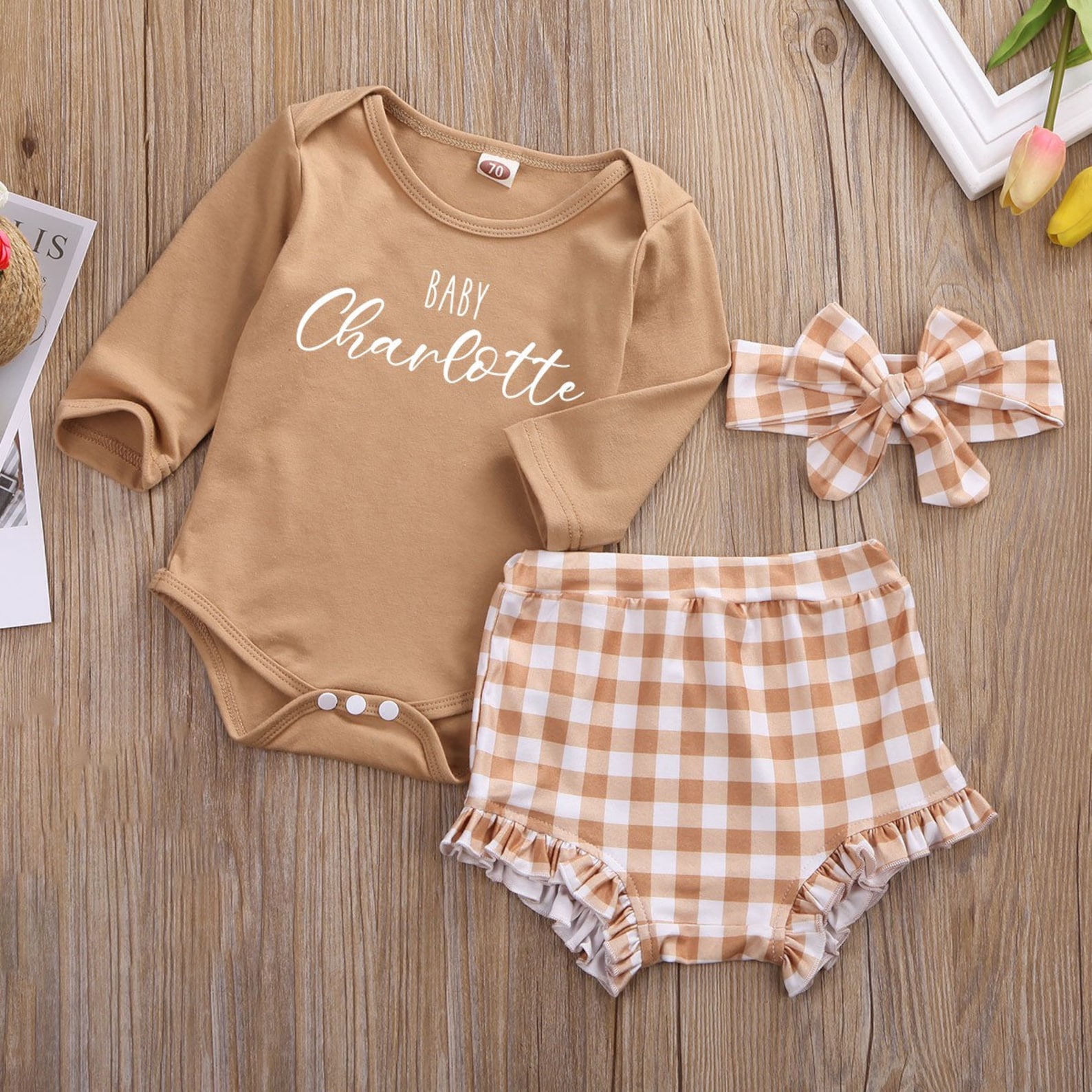 Baby Plaid Beige Outfit Girl, Baby Girl Fall Spring Outfit ...