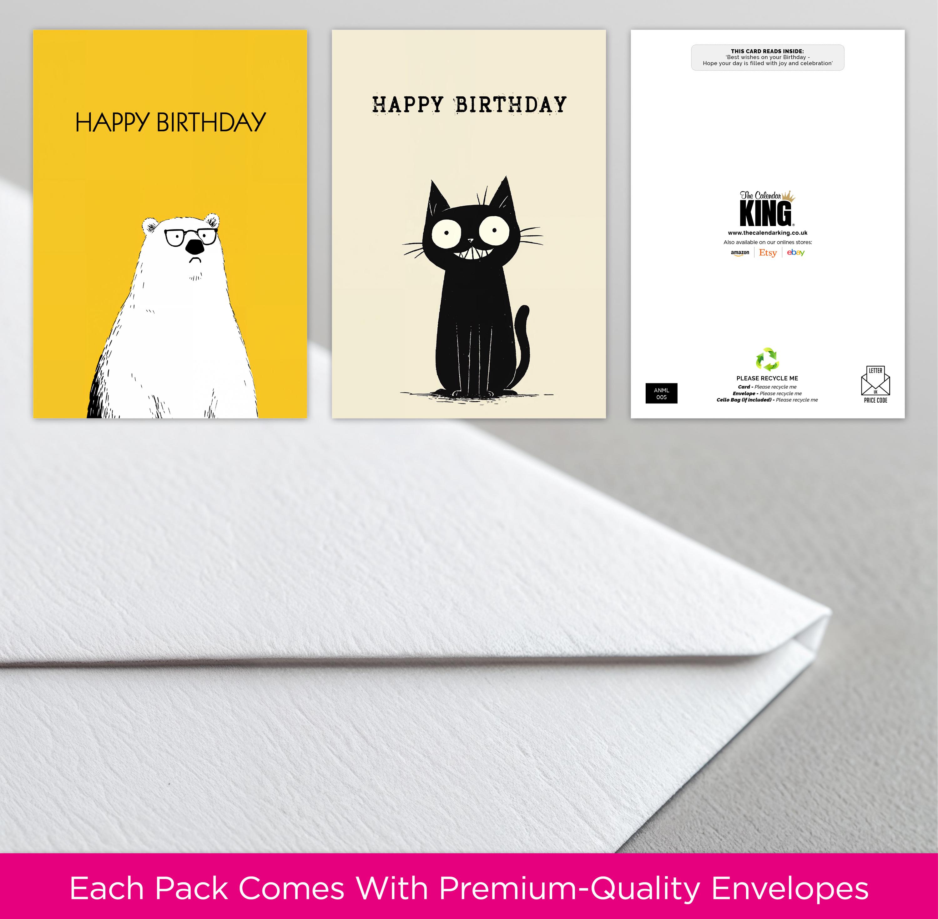 Animal Illustration Birthday Card Pack - Set of 20 Assorted Greetings ...