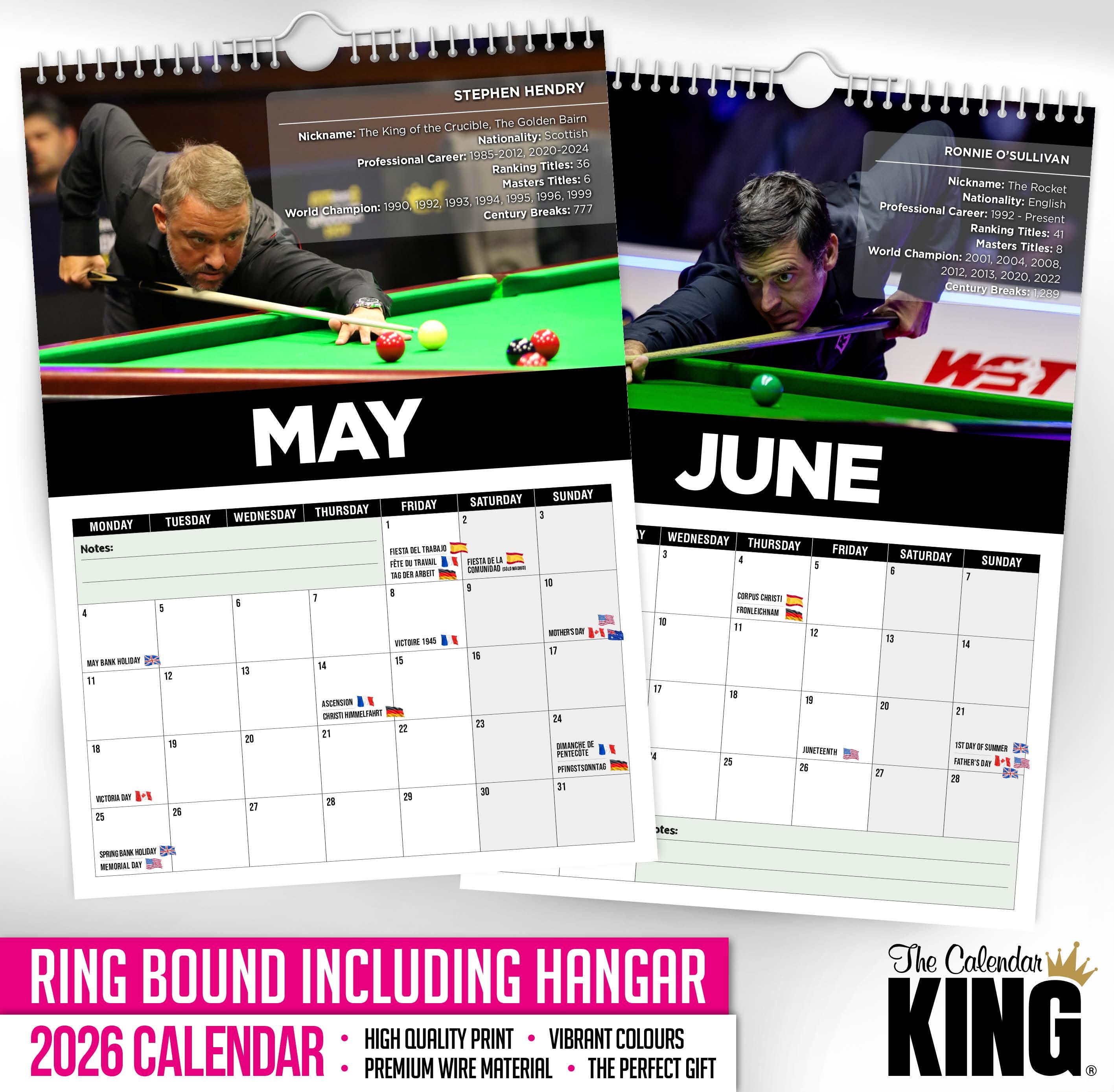 Snooker Legends - 2026 Wall Calendar // Christmas / Birthday / Gift ...