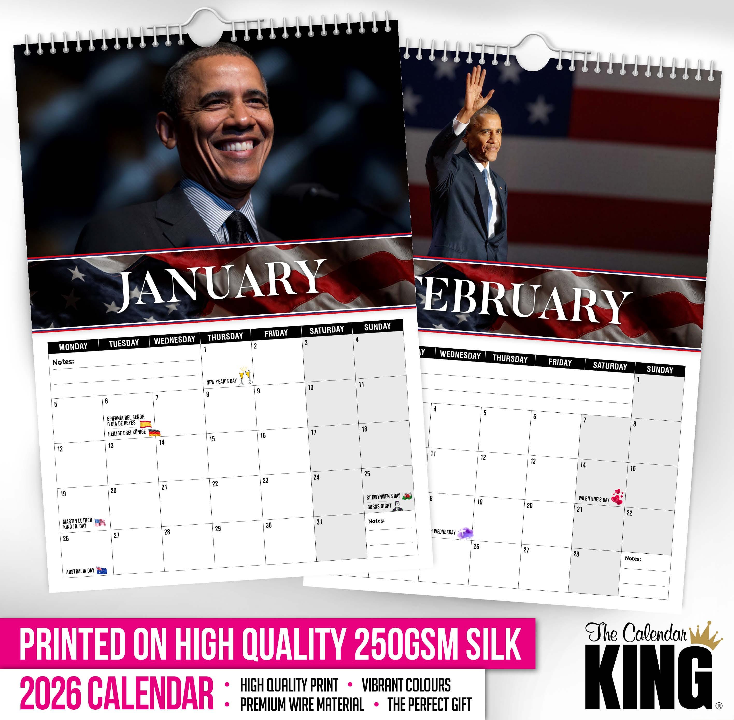 Barack Obama - 2026 Wall Calendar // Christmas / Birthday / Gift Idea ...