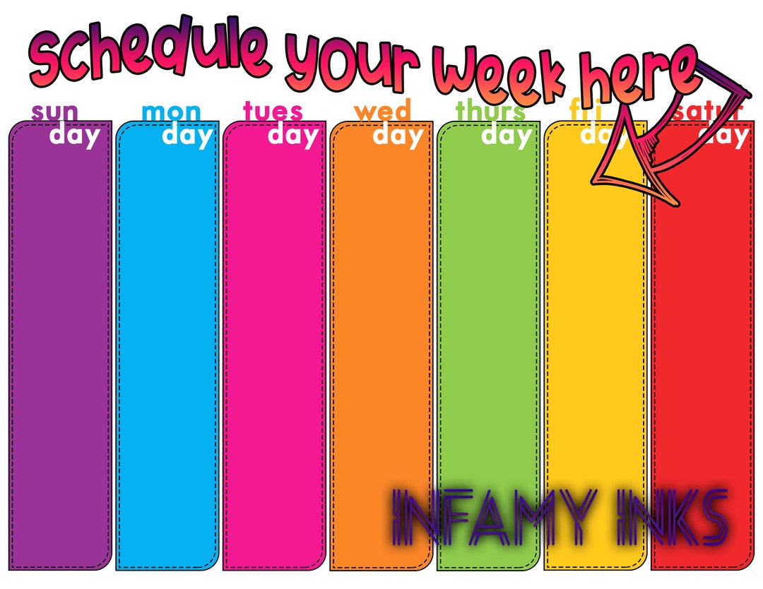 Weekly Schedule in Colorful Rainbow - Etsy