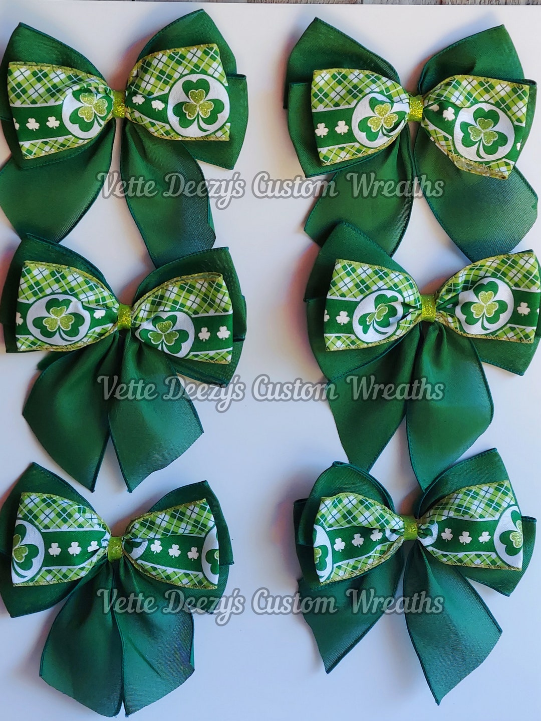 St. Patrick's Day Shamrock Bows: Emerald Green Wired Ribbon, Set of 6 ...