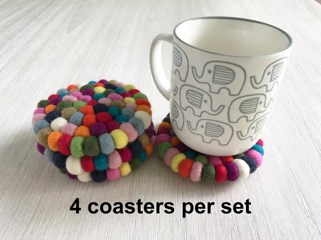 Felt Ball Coasters Multicolor | Felt Ball Coasters Set of 4 ...