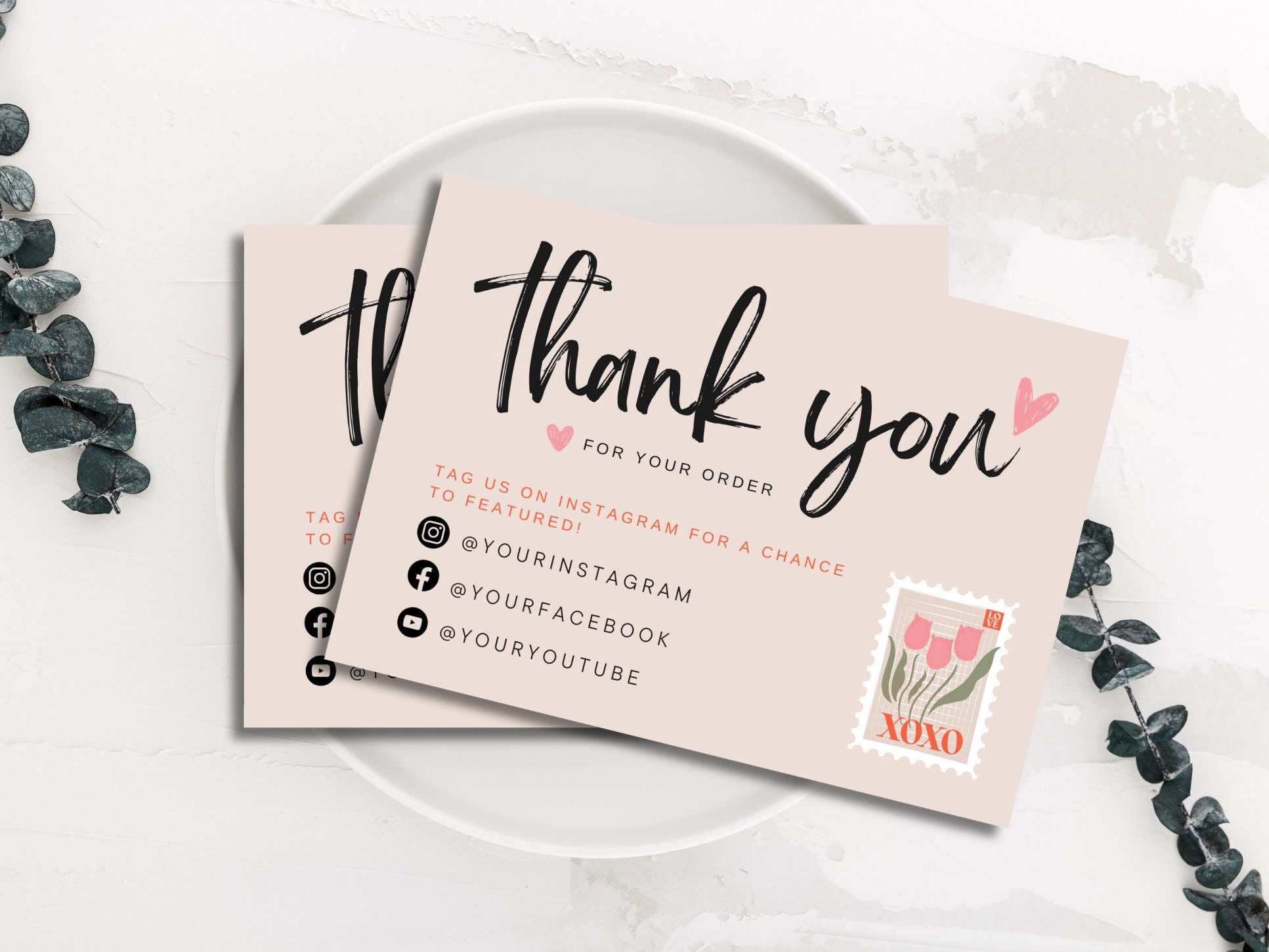 Editable Small Business Thank You Card Template, Digital Cute Pink ...