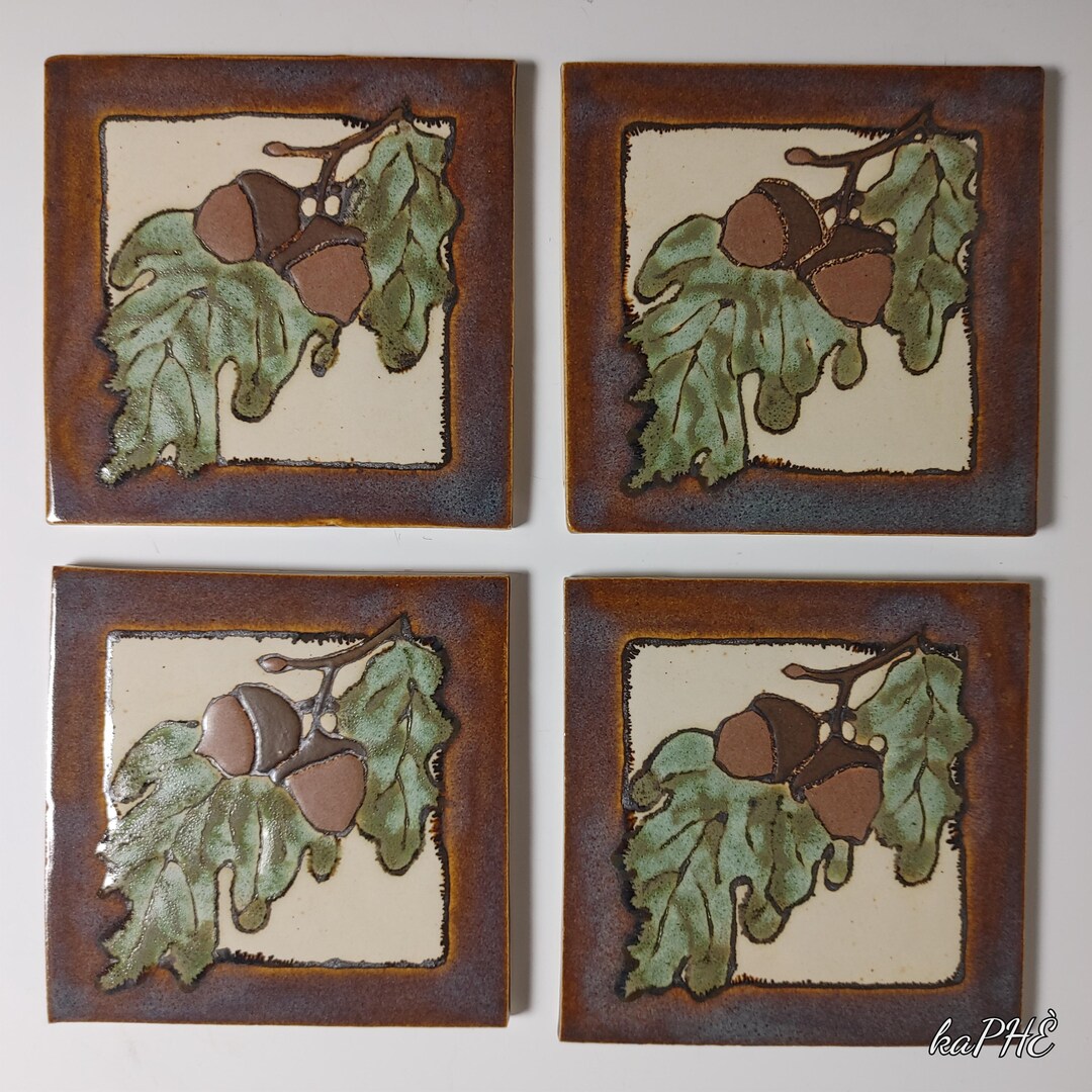 Oak and Acorn 4x4 Tiles, SET OF 4, Arts and Crafts/mission, Roycroft ...
