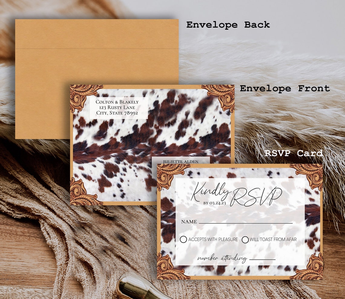 Rustic Wedding Invitation - Photo Invitation - Tooled Leather - Cowhide ...