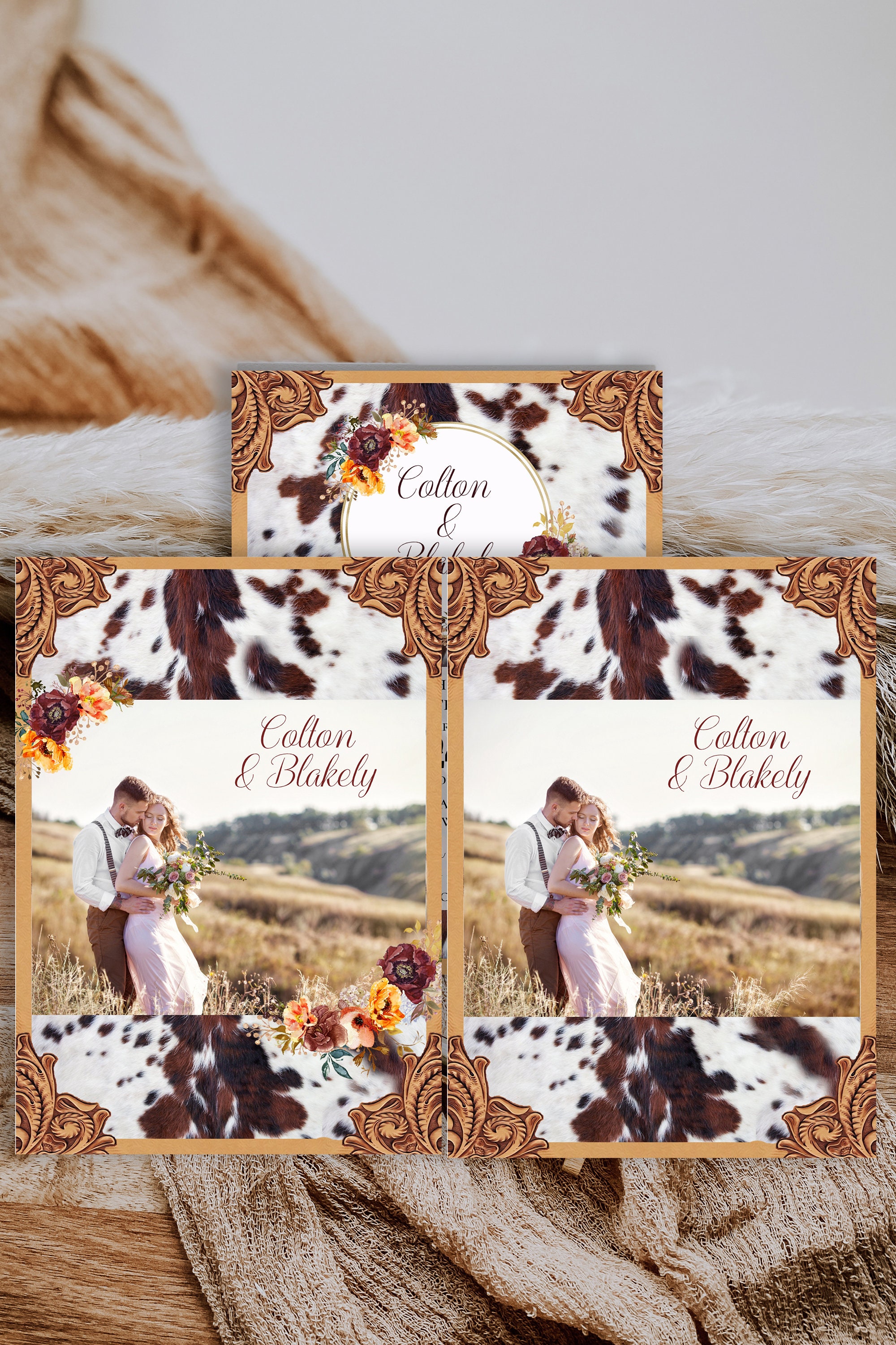 Rustic Wedding Invitation Western Invitation Tooled Leather Cowhide Cow ...