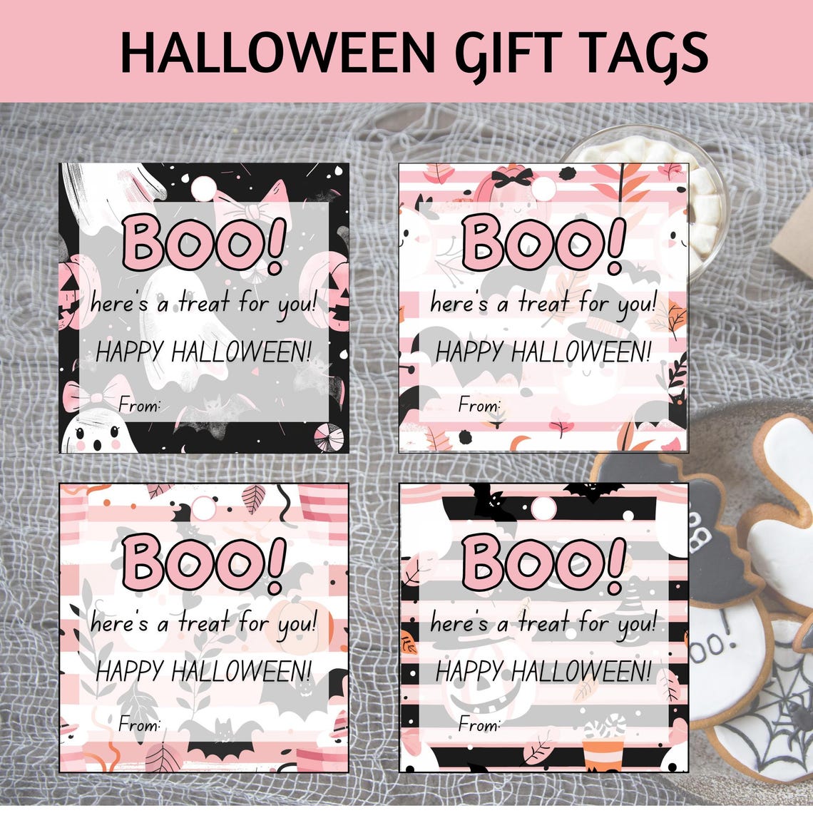 Halloween Tags - Gift Tags - Boo Basket Tags - Printable Tags - Pink ...
