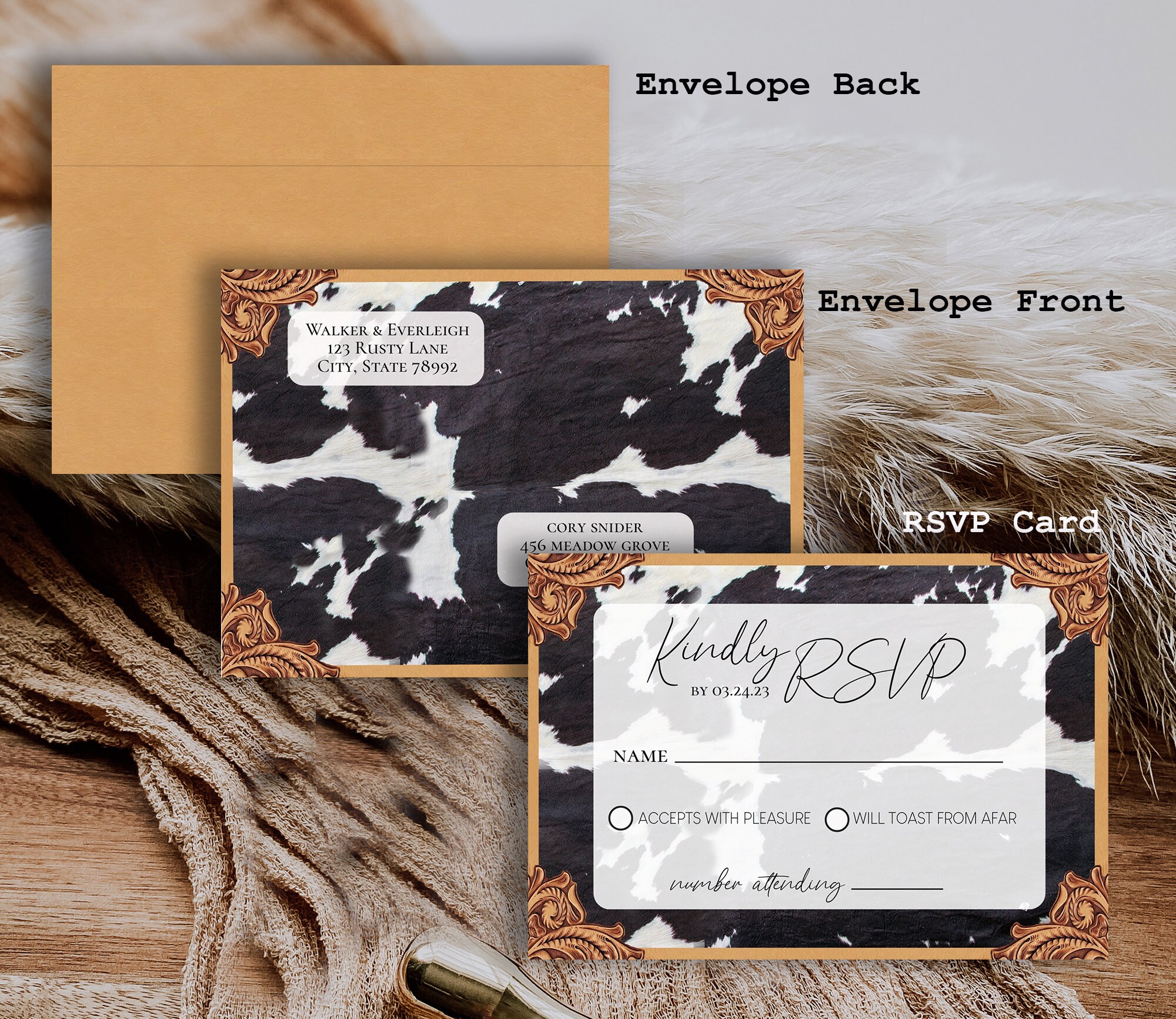 Rustic Wedding Invitation - Country - Cowhide - Tooled Leather - Bridal ...