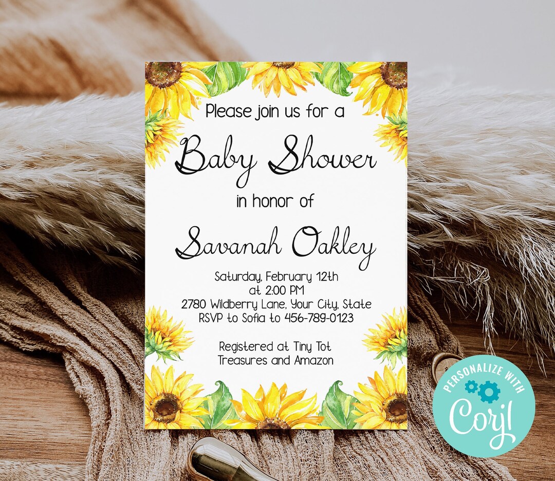 Sunflower - Baby Shower Invitation - Digital Invitation - Editable ...
