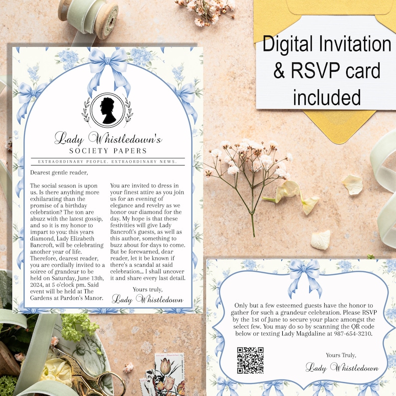 Bridgerton Party Invitation - Tea Party - Lady Whistledown - Society ...