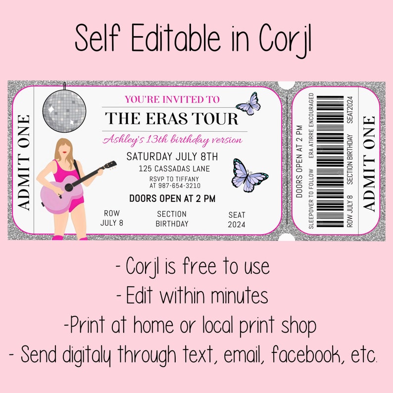 Taylor Eras Tour Ticket Stub Invitation Swiftie Party Surprise Music ...