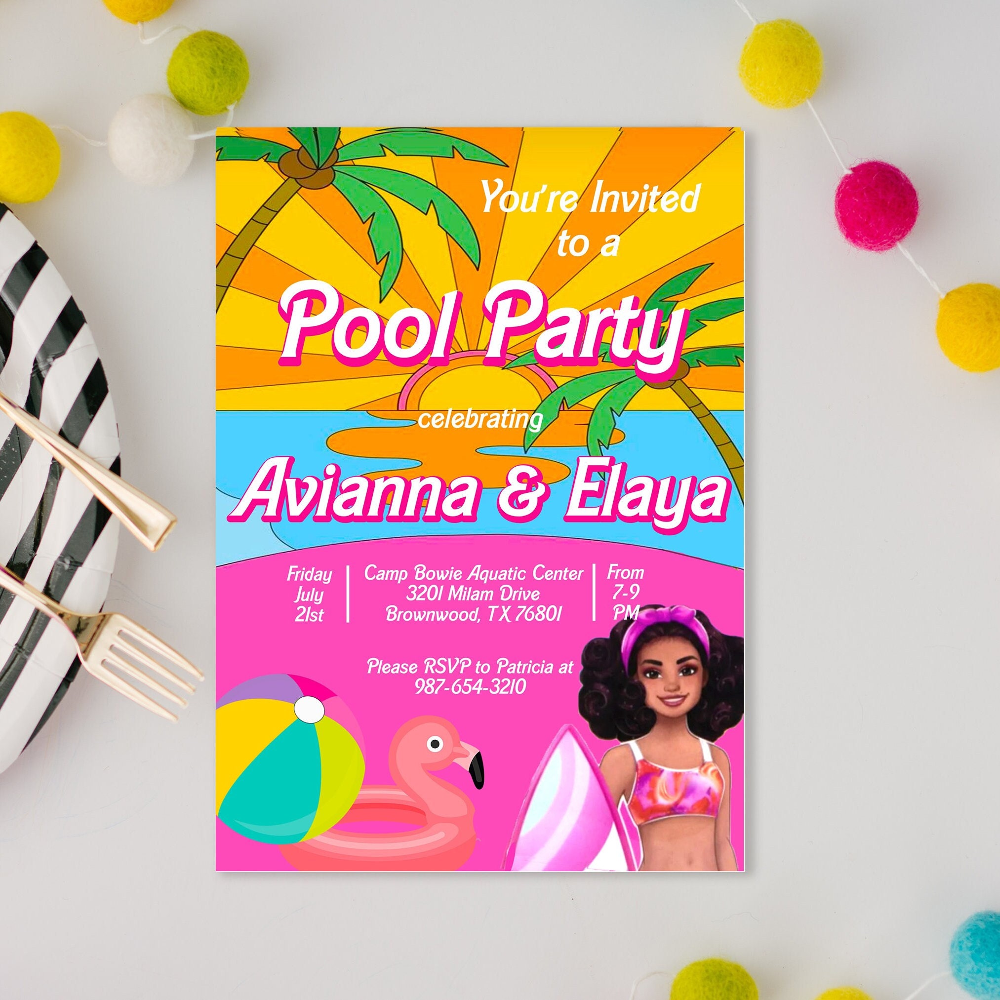 Malibu - Pool Party - Birthday Party - Summer - Digital Invitation ...