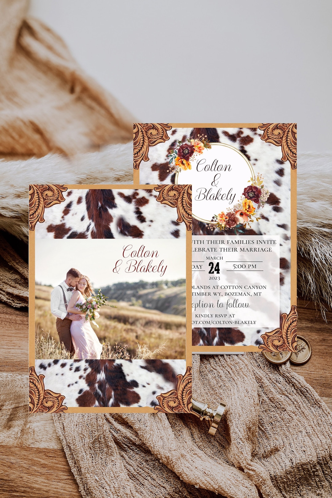 Rustic Wedding Invitation Western Invitation Tooled - Etsy