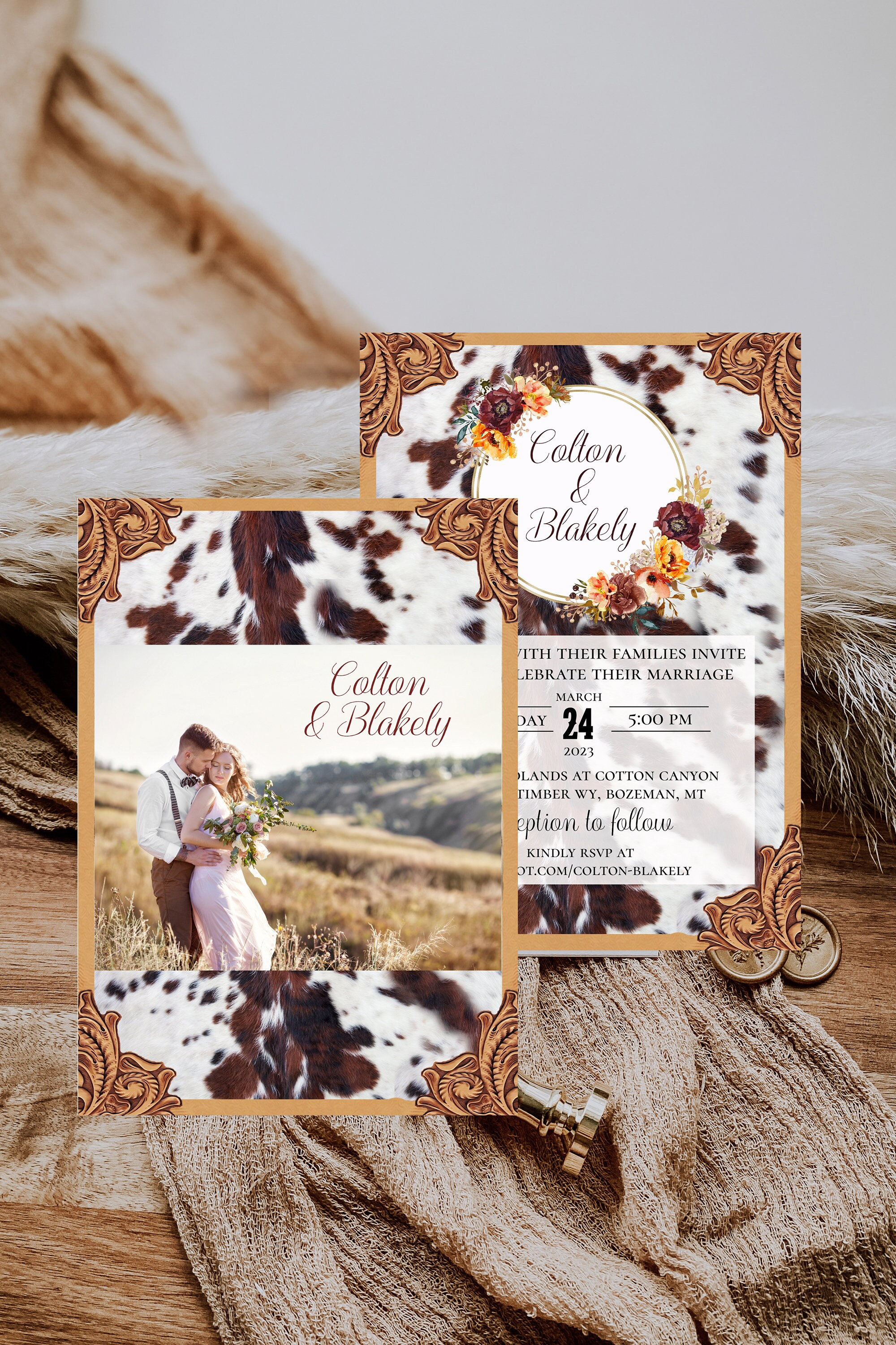 Rustic Wedding Invitation - Western Invitation - Tooled Leather ...
