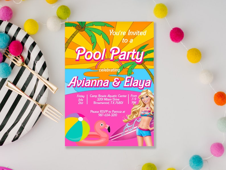 Malibu Pool Party Birthday Party Summer Digital - Etsy