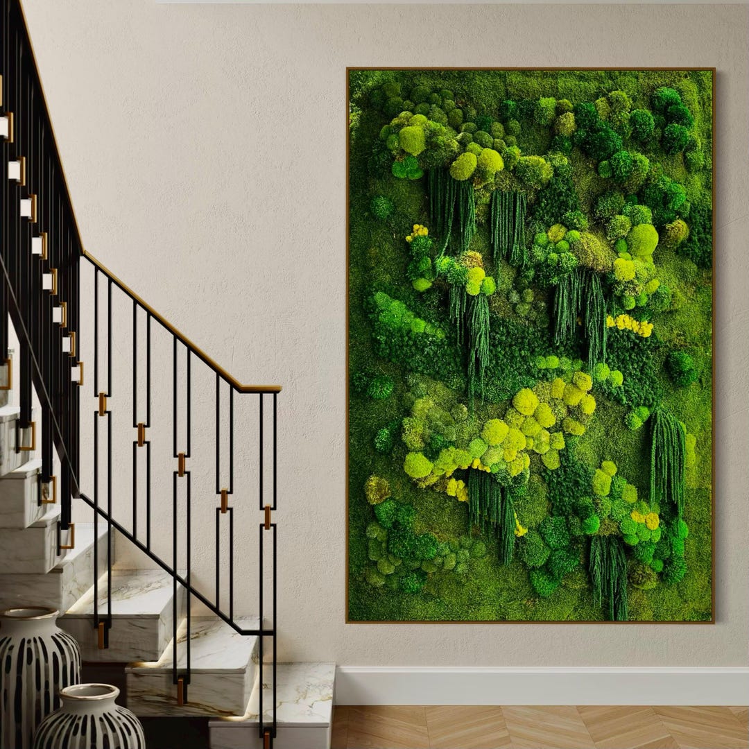 Handcrafted Moss Wall Art With Oak Frame | Mixed Moss & Amaranthus ...
