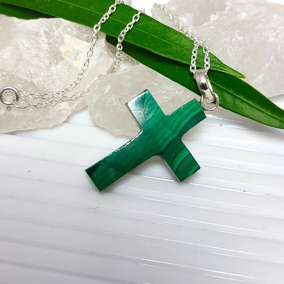 Malachite Cross Pendant Malachite Cross Necklace 925 Silver | Etsy