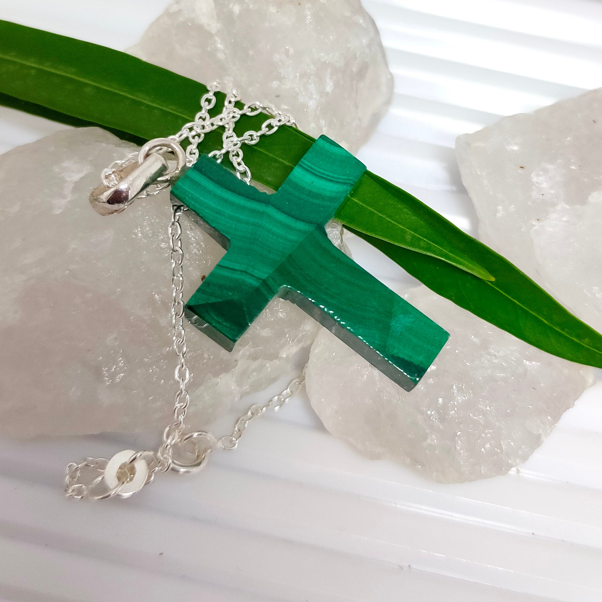 Malachite Cross Pendant Malachite Cross Necklace 925 Silver | Etsy