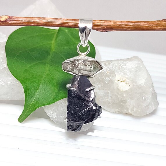 Shungite Pendant Rare Elite Shungite Herkimer Diamond Sterling Silver Pendant Shungite Necklace Diamond Quartz Pendant Valentine Sale Etsy