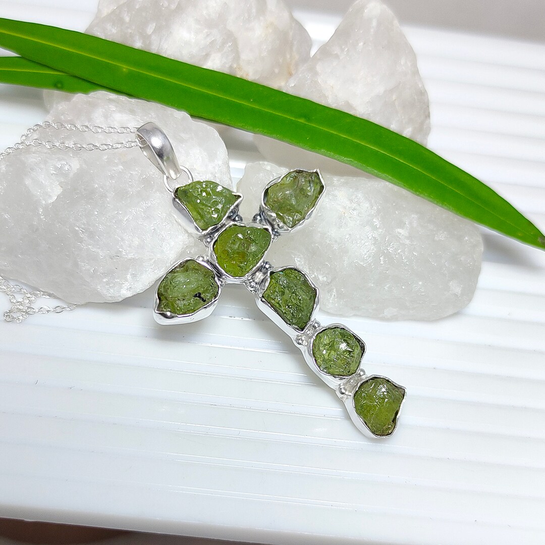 Peridot Necklace, Peridot Pendant, Peridot Cross Necklace, 925 Silver ...