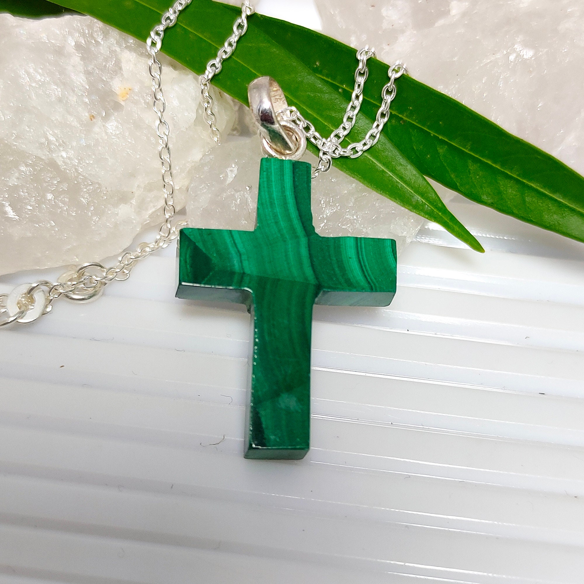 Malachite Cross Pendant Malachite Cross Necklace 925 Silver - Etsy