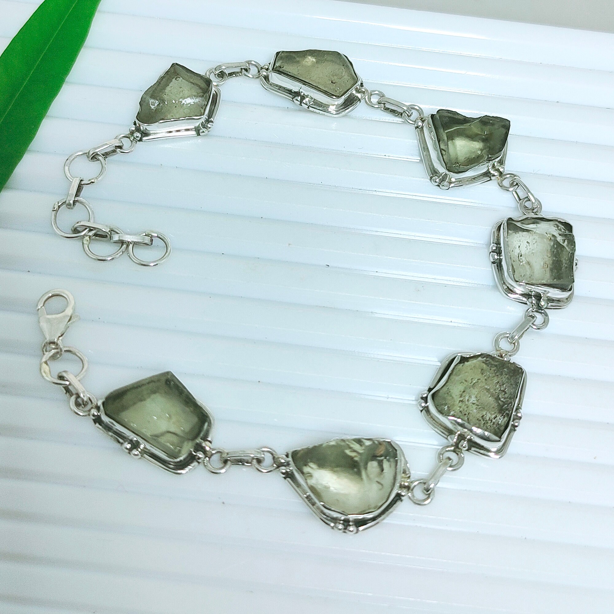 Libyan Desert Glass Bracelet: Raw Tektite 925 Sterling Silver Jewelry ...