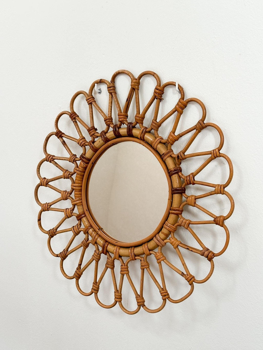 Vintage Rattan Sun Mirror, Mirror, Shell Sconce, Bamboo Mirror ...