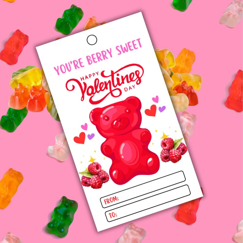 Gummy Bear Valentine, PRINTABLE Valentines Tag, Gummy Bear Berry Kids ...