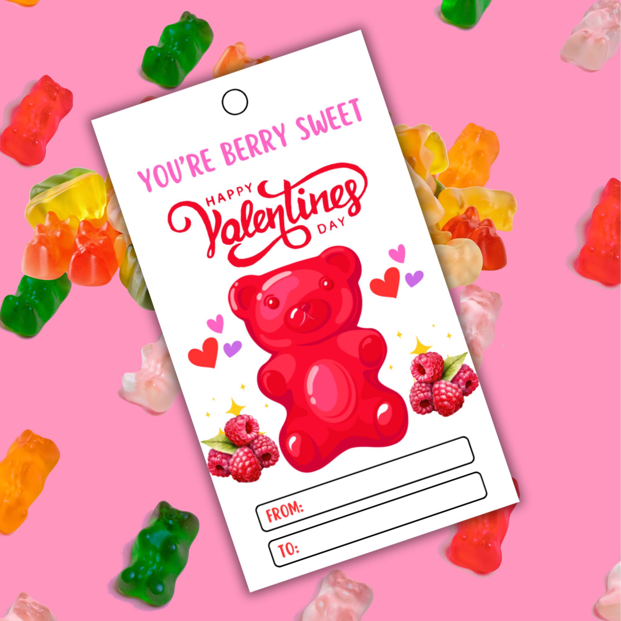 Gummy Bear Valentine, PRINTABLE Valentines Tag, Gummy Bear Berry Kids ...
