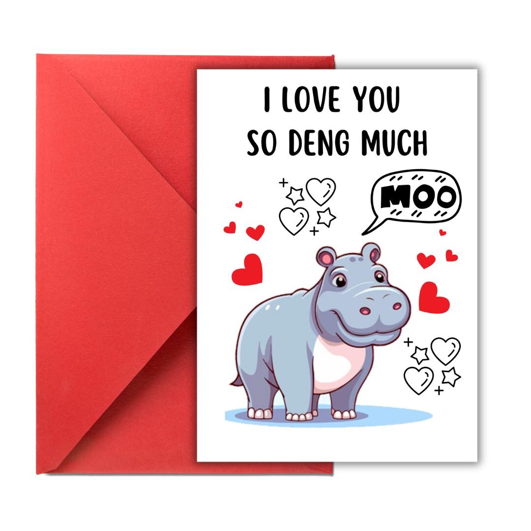 Moo Deng Card, Moo Deng Gift, Moo Deng Valentines Card, Greeting Card ...