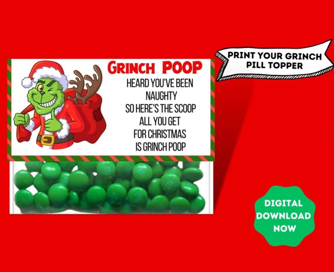 Grinch Poop Label Printable, Grinch Poop Candy Bag Topper, Grinch Poop ...