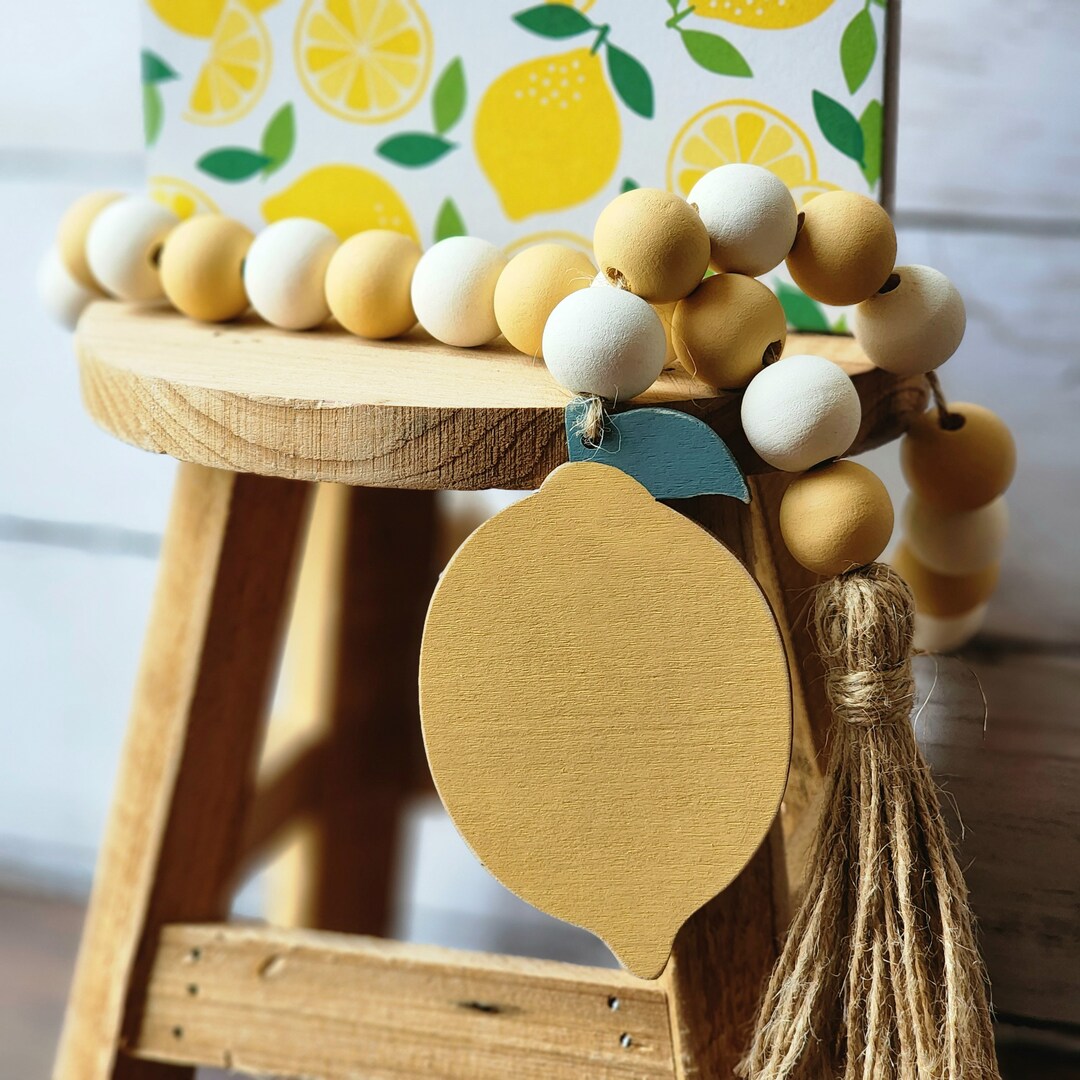 Summer Lemon Wood Bead Garland, Chunky Wood Bead Strands, Farmhouse ...
