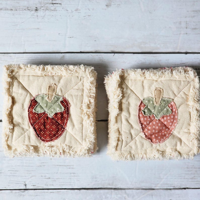 Primitive Strawberry Drink Coasters, Rustic Summer Collection Farmhouse ...