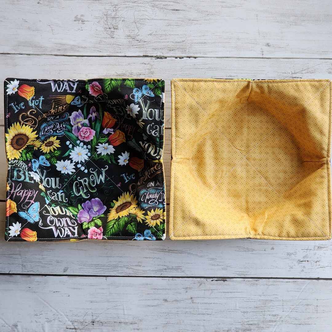Floral Bowl Cozies Set of 2 Reversible, Mustard, Sunshine ...