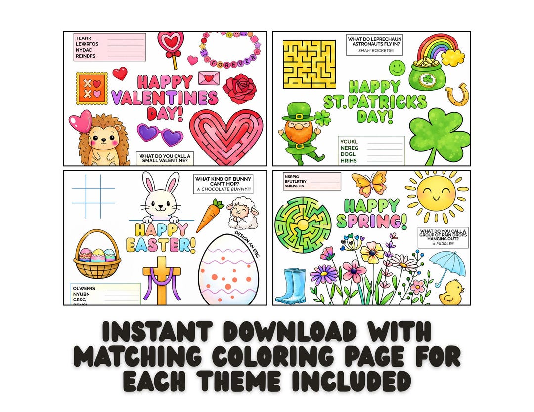 Holiday Printable Activity Bundle for Kids | Valentines, St. Patrick’s ...