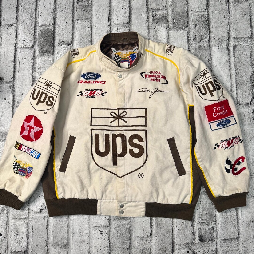 Vintage 90s UPS NASCAR Jacket Sz Large Mens Jeff Hamilton Fully ...