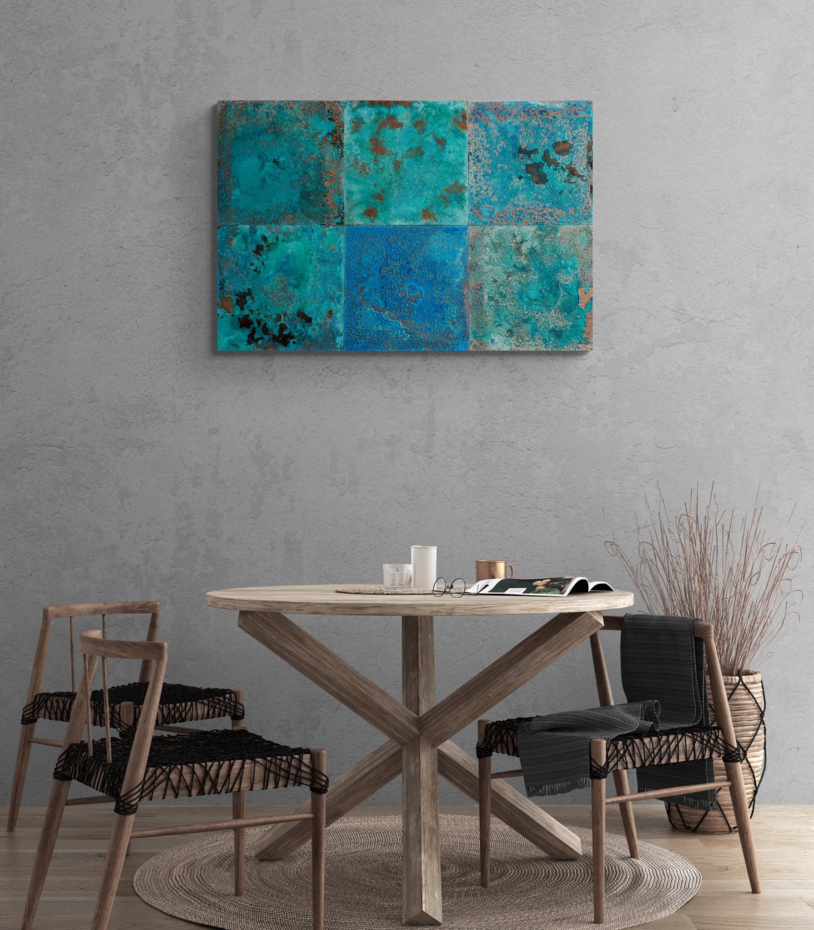 Contemporary Mixed Media Oxidized Copper Panels on Canvas Modern Home ...