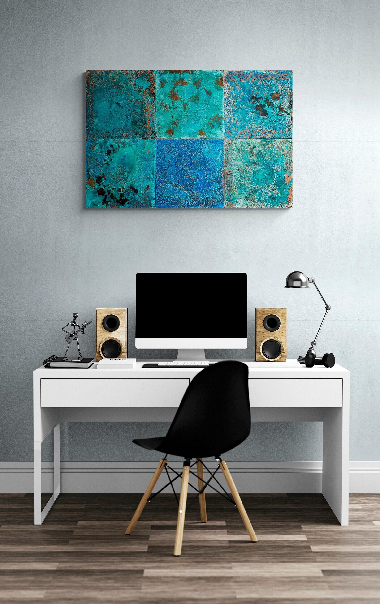 Contemporary Mixed Media Oxidized Copper Panels on Canvas Modern Home ...