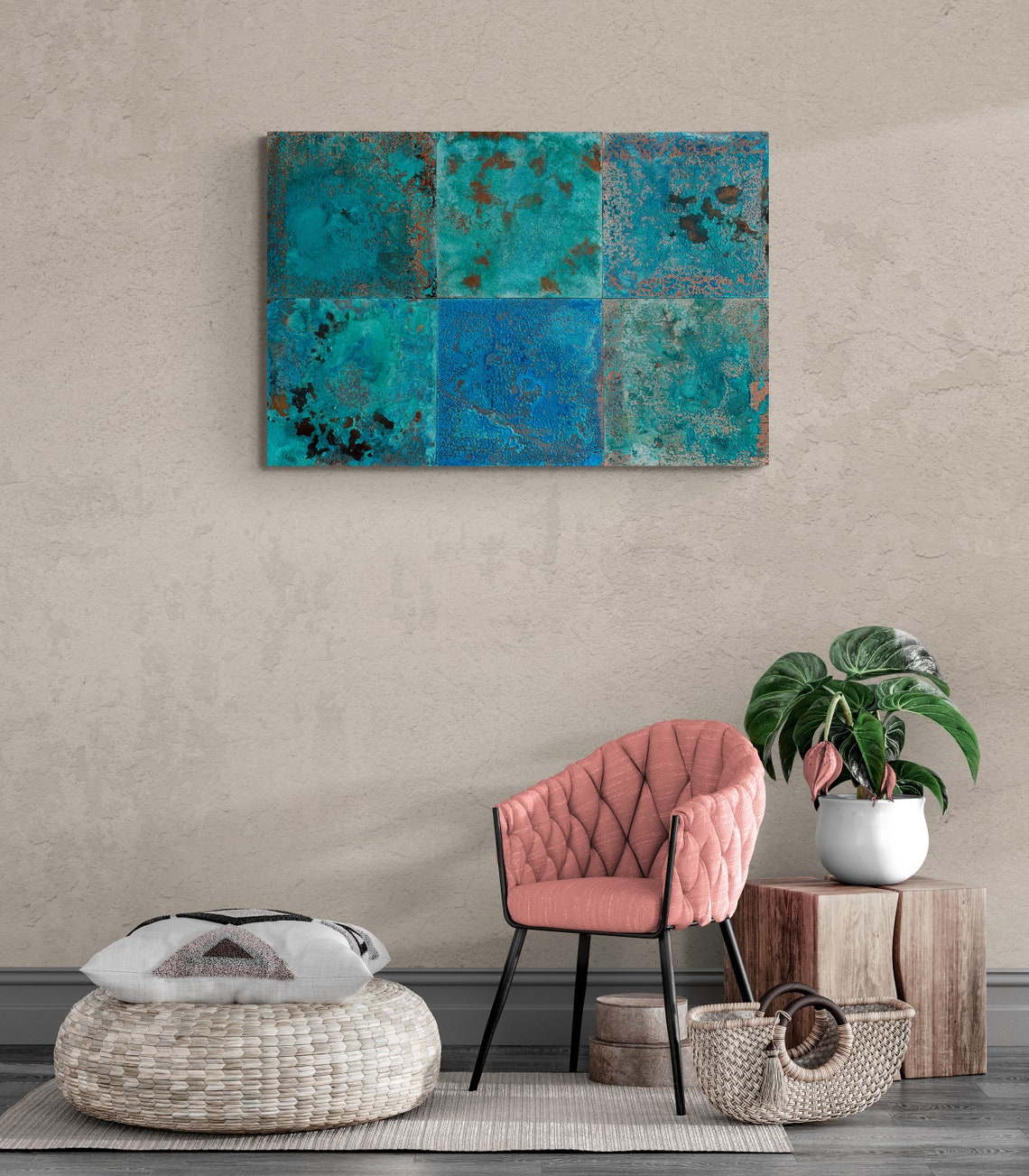 Contemporary Mixed Media Oxidized Copper Panels on Canvas Modern Home ...