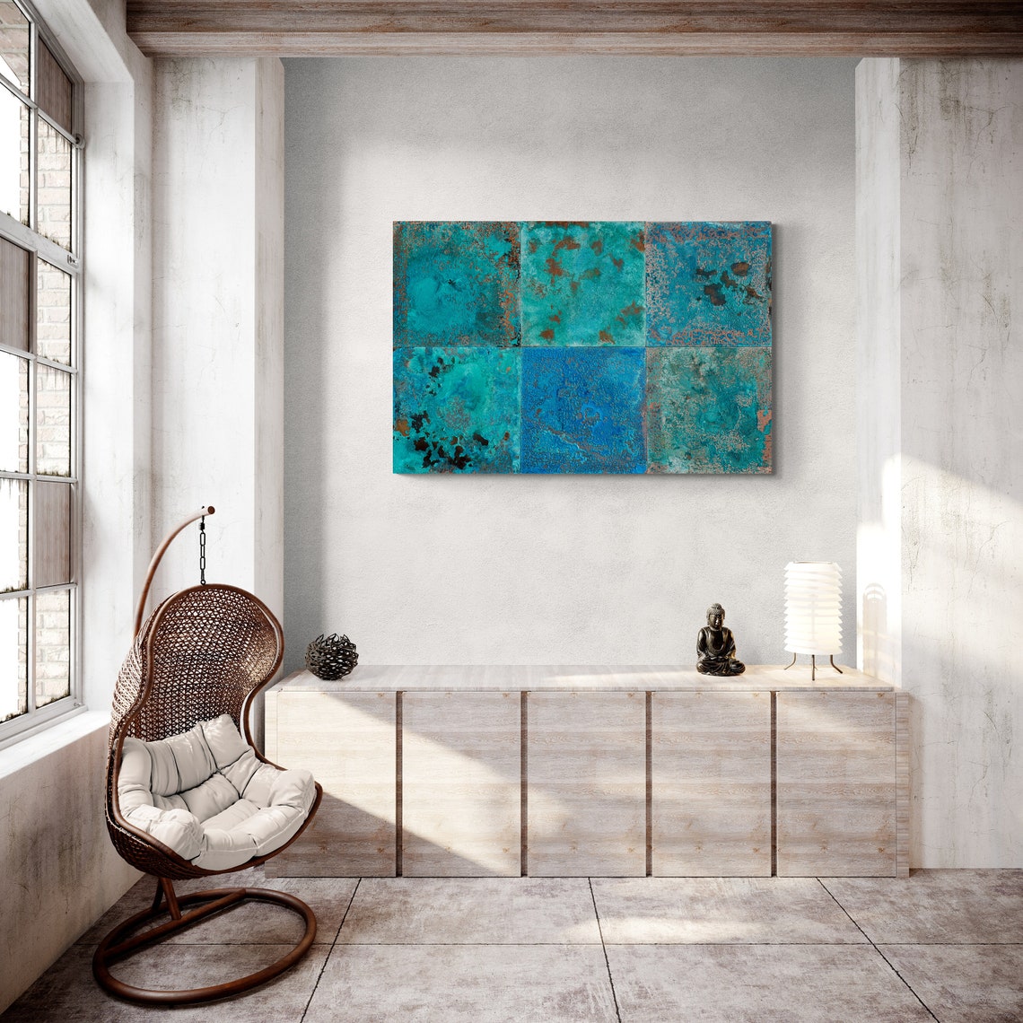 Contemporary Mixed Media Oxidized Copper Panels on Canvas Modern Home ...