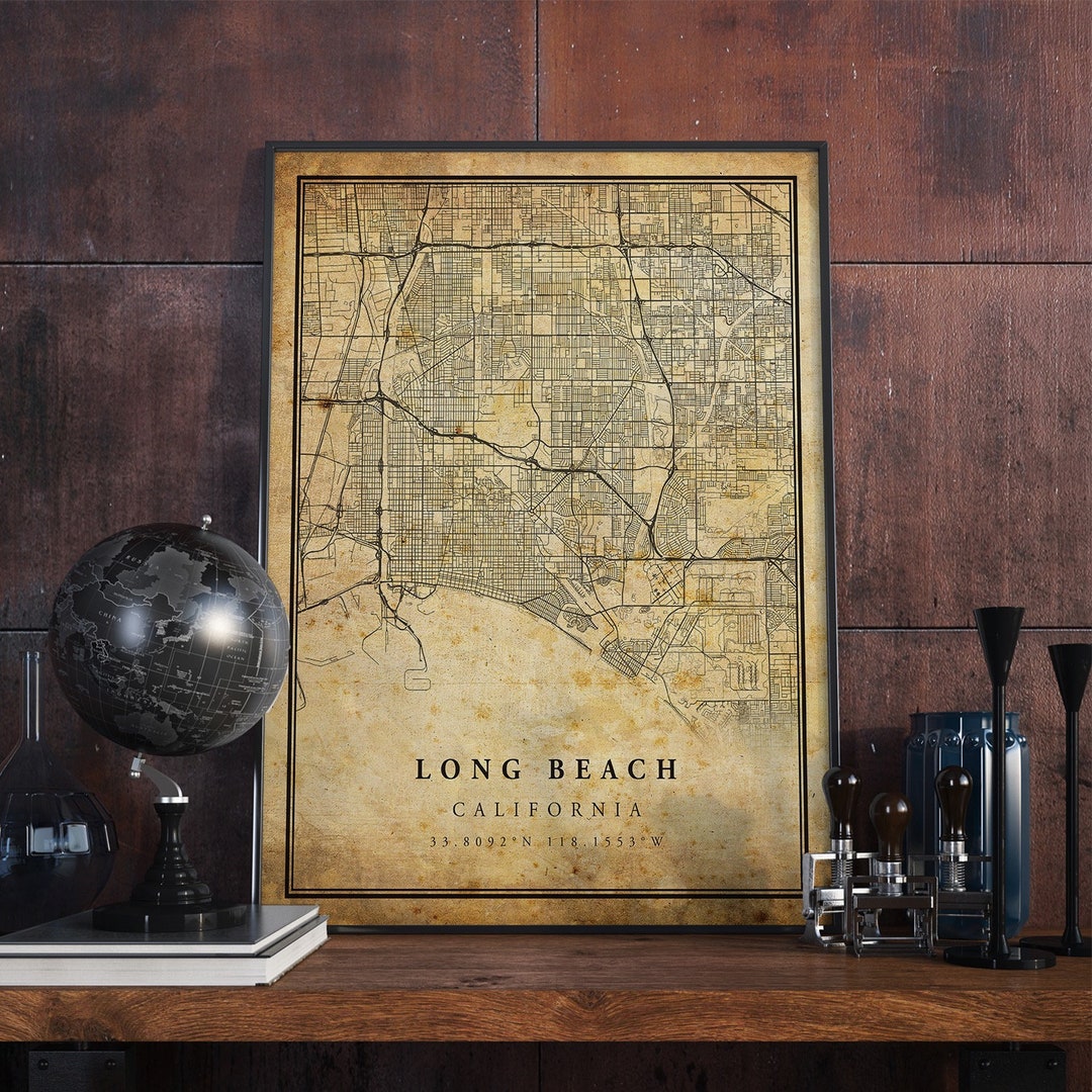 Long Beach Vintage Map Poster Wall Art | City Artwork Print | Antique ...