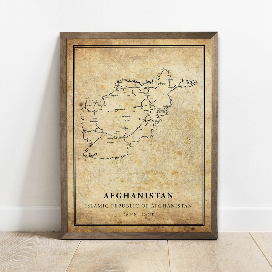 Afghanistan Vintage Map Poster Print, Country Street Road Map Wall Art ...