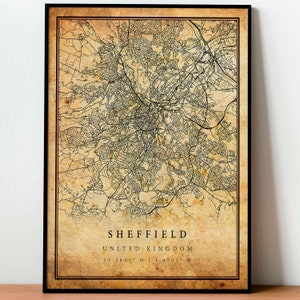 Sheffield Vintage Map Poster Wall Art | City Artwork Print | Antique ...