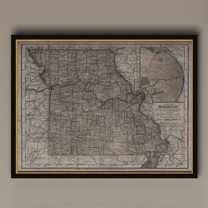 Giant Map of Missouri Rustic Style Travel Map Map Decor 1886 | Etsy