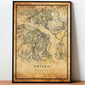 Dnipro Vintage Map Poster Wall Art | City Artwork Print | Antique ...
