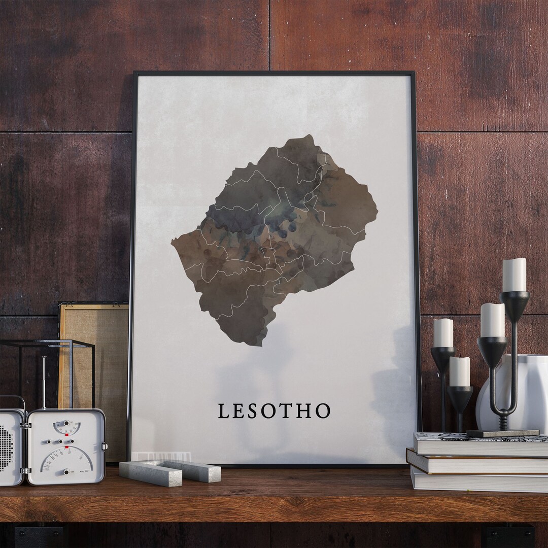 Lesotho Vintage Style Map Print, Lesotho Map Poster, Gift, Lesotho Wall ...
